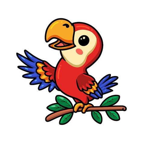 Cute dibujos animados de loro en la rama de un árbol Vector Premium