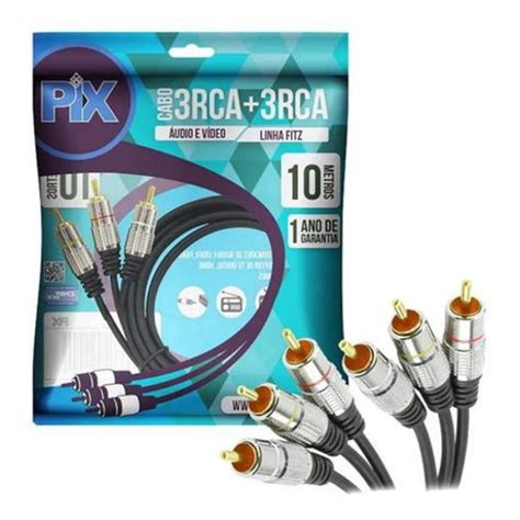 Cabo Rca X Rca 10M 10 Metros Av 3 3 Áudio Vídeo Tv Dvd Net no Shoptime