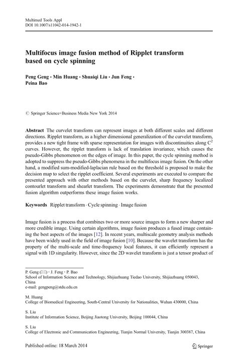 pdf multifocus image fusion method of ripplet transform based on cycle spinning