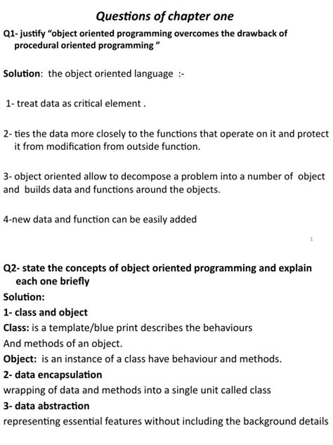 questions of chapter one solution the object oriented language pdf object computer