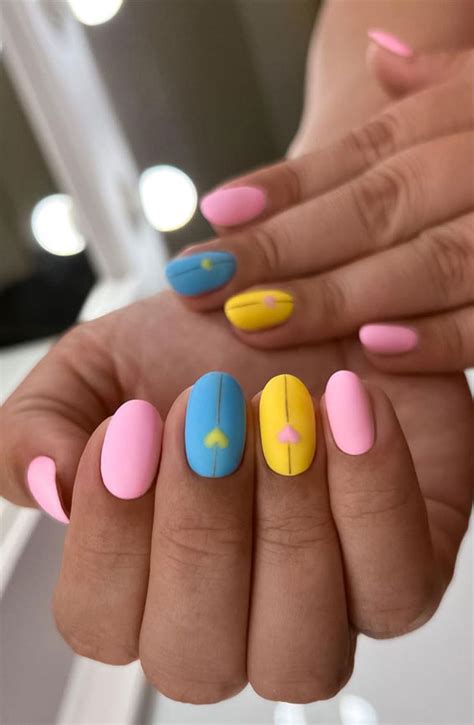 70 Stylish Nail Art Ideas To Try Now Blue Pink And Yellow Matte Nails