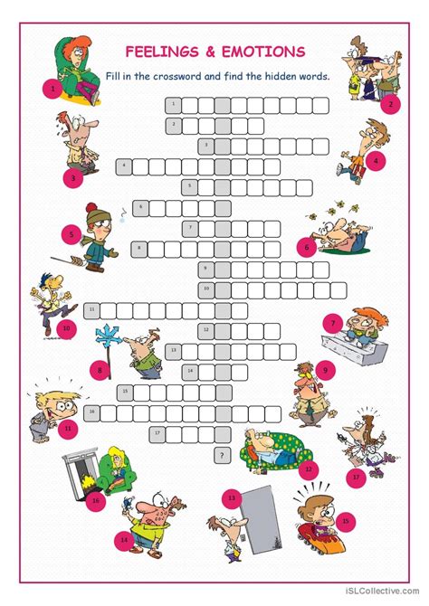Feelings Emotions Crossword Puzzl Fran Ais Fle Fiches Pedagogiques