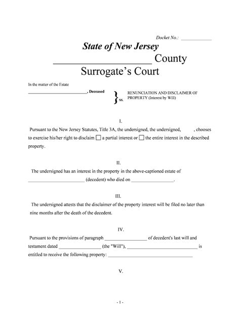 New Jersey Surrogates Court Fill Online Printable Fillable Blank