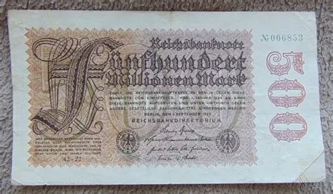 GELDSCHEINE BANKNOTEN REICHSBANKNOTE ü Fünfhundert Millionen Mark