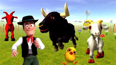 Pollito Pio El Toro y la cabra bailan en la granja गय क सथ कसन