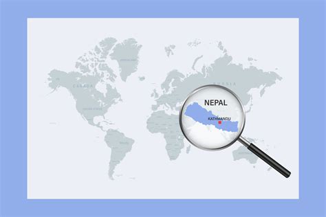 Map Of Nepal On Political World Map With Magnifying Glass 10410775