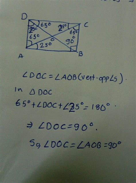 A Diagonal Of A Rectangle Is Inclined To One Side Of A Rectangle At 34