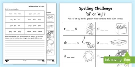 Ay Or Ai Spelling Challenge Teacher Made Twinkl