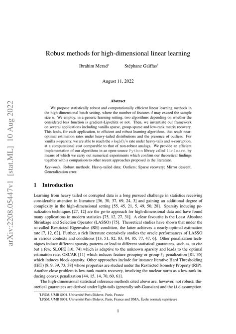 pdf robust methods for high dimensional linear learning