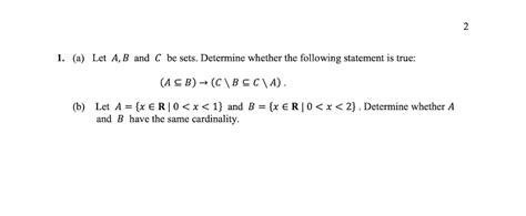 solved 1 a let a b and c be sets determine whether the
