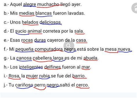 subraya el sustantivo y el adjetivo calificativo de cada oración