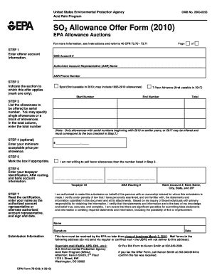 Fillable Online Epa SO2 Allowance Offer Form 2010 US Environmental