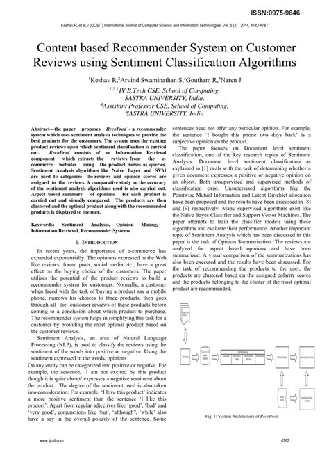 pdf content based recommender system on customer reviews using sentiment classification algorithms