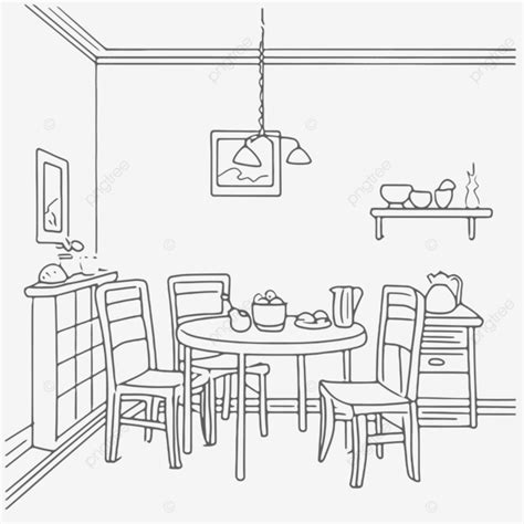 Imagem Colorida Da Mesa Da Sala De Jantar E Das Cadeiras Esbo Ar O