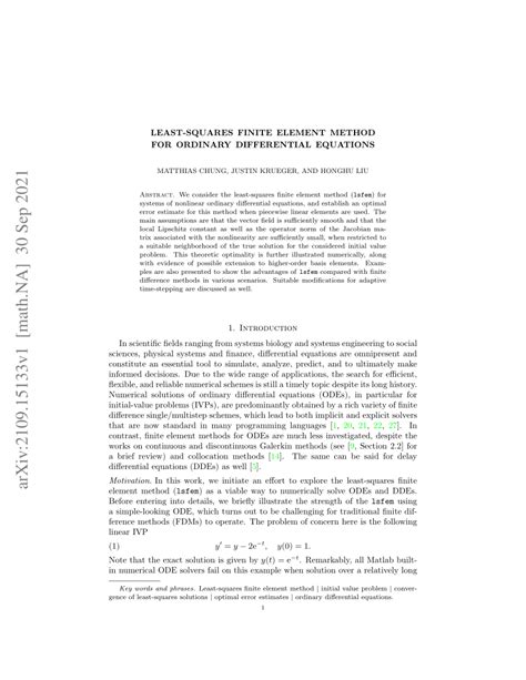 pdf least squares finite element method for ordinary differential equations