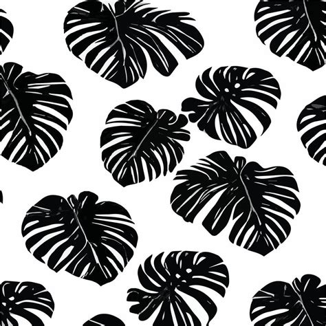 Exotic Leaves Seamless Pattern In Black And White Stylish Abstract