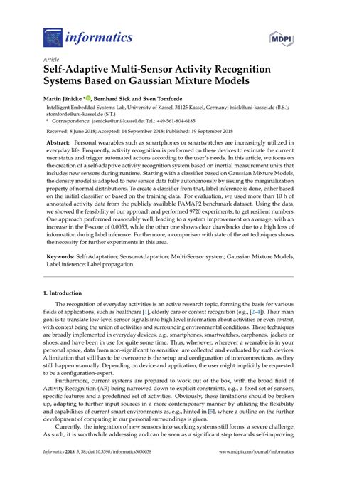 pdf self adaptive multi sensor activity recognition systems based on gaussian mixture models