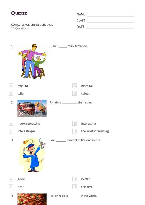 50 Comparatives And Superlatives Worksheets For 5th Class On Quizizz