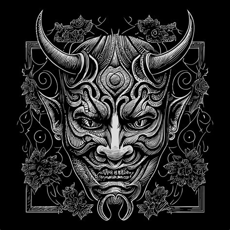 This Japan Hannya Mask Line Art Drawing Depicts The Haunting And