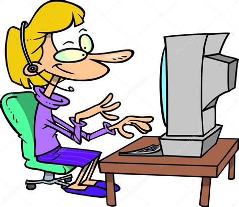 Cartoon Woman Working On A Computer Stock Vector Image By Ronleishman