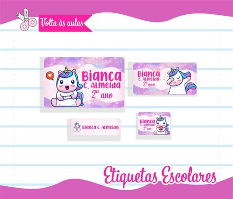 Etiquetas Escolares Unicórnio 100 Unidades Brinde Elo7