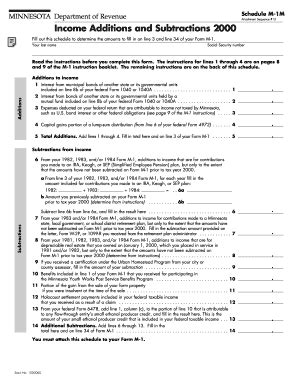 Fillable Online Revenue State Mn Schedule M M Income Additions