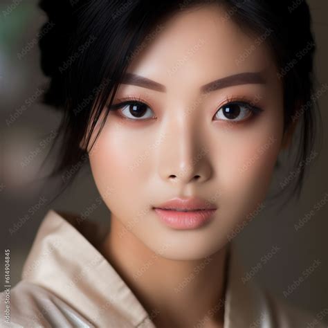 Asian Girl In Traditional Costume Close Up Portrait Cute Asian Woman In Traditional Japanese