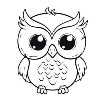 Cute Owl Coloring Page With Big Eyes Outline Sketch Drawing Vector Owl