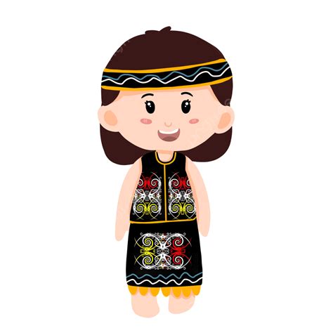 Desenho Animado Vestido Tradicional De Garota Dayak Png Dia Menina