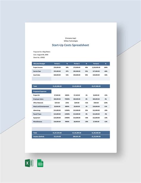 Startup Cost Worksheet Template