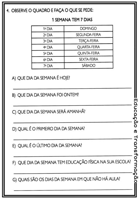 Blog Educação e Transformação Matemática calendário e dias da