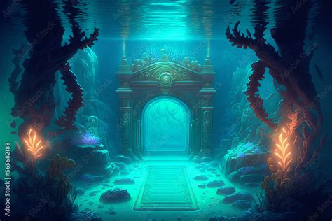 Underwater God S Temple Gate Background Concept Art Illustration Of A