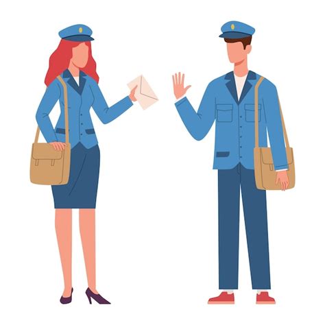 Premium Vector Postman Characters Woman And Man In Mailman Blue
