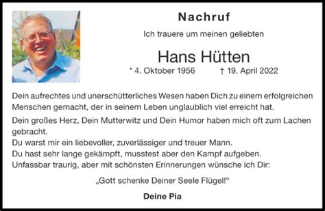 Traueranzeigen von Hans Hütten Aachen gedenkt