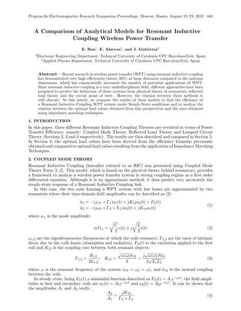 pdf a comparison of analytical models for resonant inductive coupling wireless power transfer