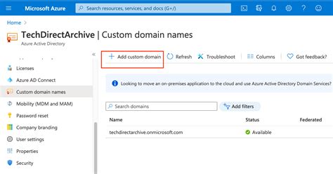 how to add and verify a custom domain name to azure active directory