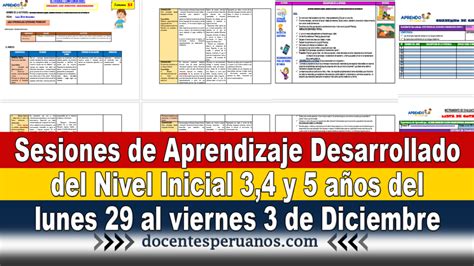Sesiones de Aprendizaje Desarrollado del Nivel Inicial 3 4 y 5 años del