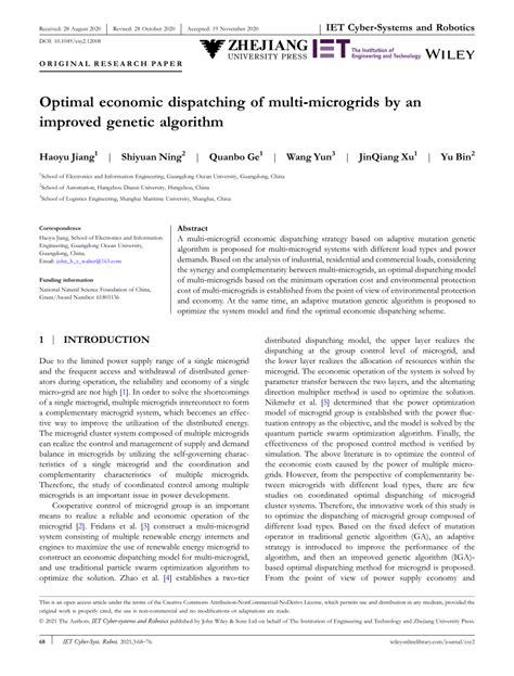 pdf optimal economic dispatching of multi‐microgrids by an improved genetic algorithm