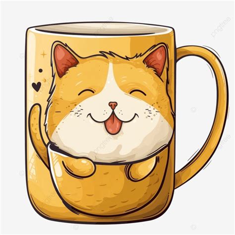 Cute Kawaii Playful Kitten Cat In Ceramics Coffee Mug Cartoon Doodle