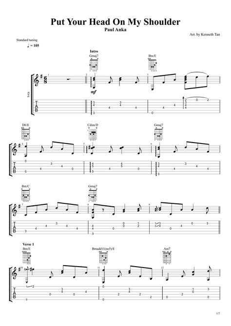 Paul Anka Fingerstyle Guitar Put Your Head On My Shoulder TAB By