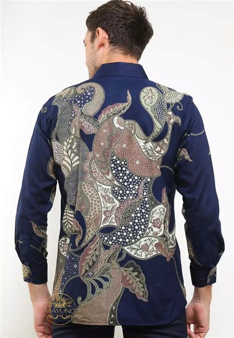 Jual Batik Mayung Laurendra Navy Kemeja Batik Pria Premium Slimfit