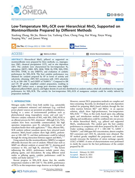 PDF Low Temperature NH 3 SCR Over Hierarchical MnO X Supported On