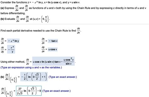 solved consider the functions z ex in y x in u cos v