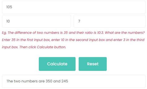 find two numbers by difference and ratio calculator mathbz