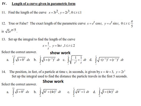 solved iv length of a curve given in parametric form find