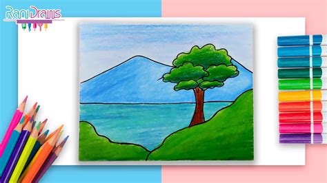 Cómo dibujar un PAISAJE lago y montañas con LÁPICES DE COLORES ideas