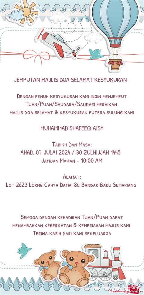 JEMPUTAN MAJLIS DOA SELAMAT KESYUKURAN Free Cards