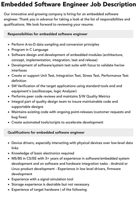 Embedded Software Engineer Job Description Velvet Jobs