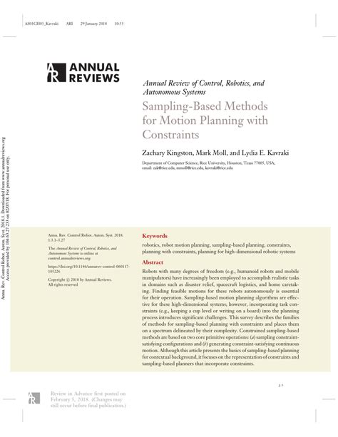 pdf sampling based methods for motion planning with constraints