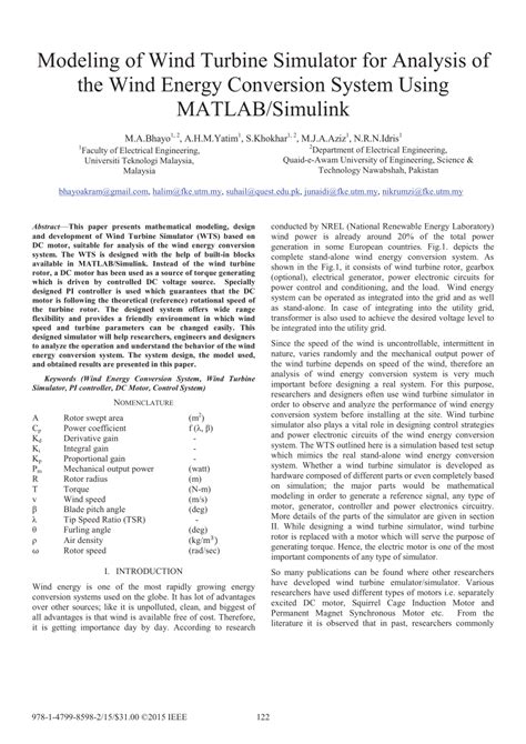 pdf modeling of wind turbine simulator for analysis of the wind energy conversion system using